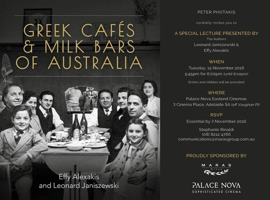 Cafes, Shops & Cinemas - Adelaide book launch of Greek Cafes & Milk ...
