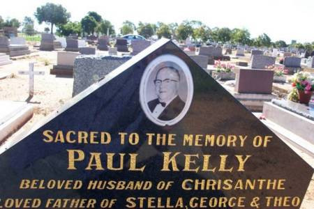 Photography - Paul Kelly. Upper part of his headstone. Gilgandra Cemetery.